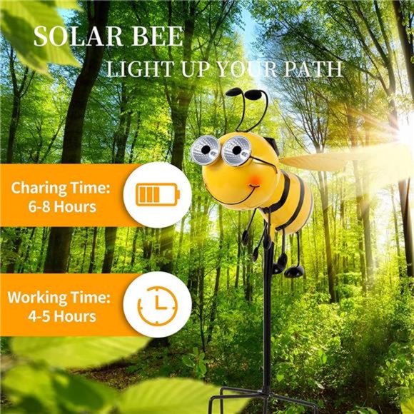 Accents | Metal Bee With Solar Light Eyes Bee Yard Art Garden ...